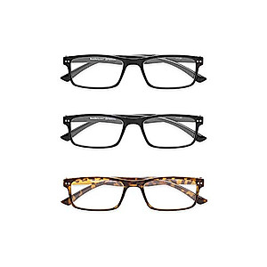 Readers Readers.com Fully Magnified Reading Glasses: The Cordon - 3 Pairs, Classic Rectangle for Women and Men - Black/Tortoise, 2.50