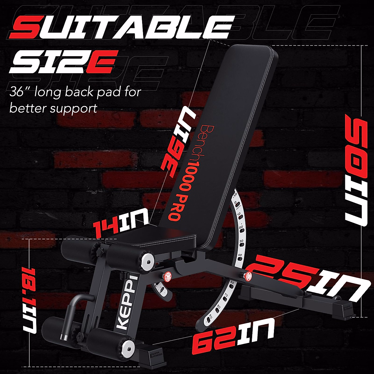 Keppi 1200LB Weight Bench, Heavy Duty Bench1000 PRO Adjustable Workout Bench Press Set for Home Gym Strength Training, Removable Foot Catch for Incline Flat Decline Sit Up Bench for Full Body Fitness