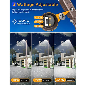 LED Parking Lot Lights 320W 250W 200W, LED Shoebox Light 5000K Adjustable Arm Mount, UL Listed Outdoor Pole Light with Photocell, IP65 Waterproof Commercial Street Area Lighting 100-277V (2 Pack)