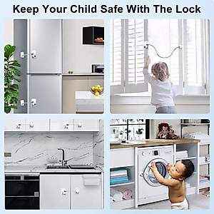 Window Safety Locks Self Adhesive AOSITE 2 Pack Baby Window Restrictor with Key UPVC Window Locks Child Safety Cable Lock Pet Window Restrictors No Drilling Kids Refrigerator Lock for Childproof