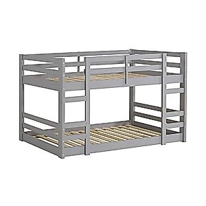 Walker Edison Alexander Classic Solid Wood Stackable Jr Twin over Twin Bunk Bed, Twin over Twin, Grey