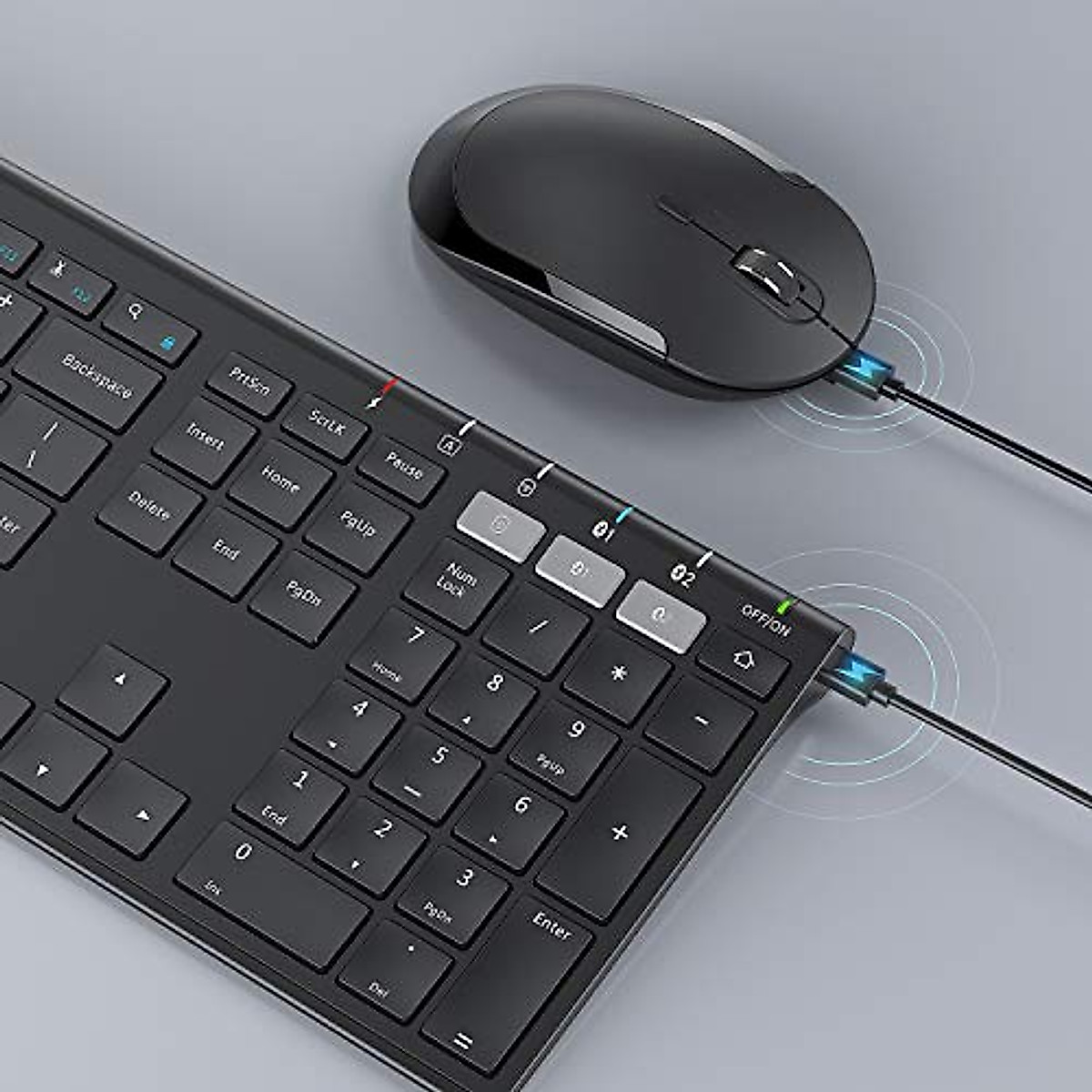 Bluetooth Keyboard Mouse, Multi-Device Wireless Keyboard and Mouse Combo, Ultra Slim, Rechargeable, Dual-Mode(Bluetooth 4.0 + USB), Windows/Mac OS/Android (Black)