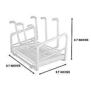 YEAVS Cup Drying Rack with Drain Tray, Bottle Drying Rack Stand with 6 Hooks, Mug Organizer (White)