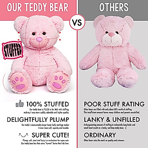 LotFancy Teddy Bear Stuffed Animals, 20 inch Pink Stuffed Bear, Cute Plush Toy with Footprints, Plushies for Kids Baby Toddlers on Baby Shower, Valentine's Day Gift for Girlfriend, Easter Decoration