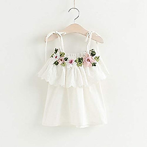 Baby Toddler Girls Summer Shorts Sets for 2-7 Years Old Kids Embroidery T-Shirt and Denim Shorts Outfits Clothes (6-7 Years Old, White)