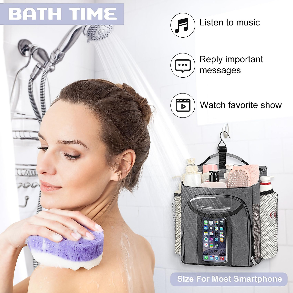 Attmu Large Capacity Portable Shower Caddy Dorm for College Essentials, Separate Compartment Hanging Toiletry Bag for College Student Camping Gym Travel Essentials (Gray)