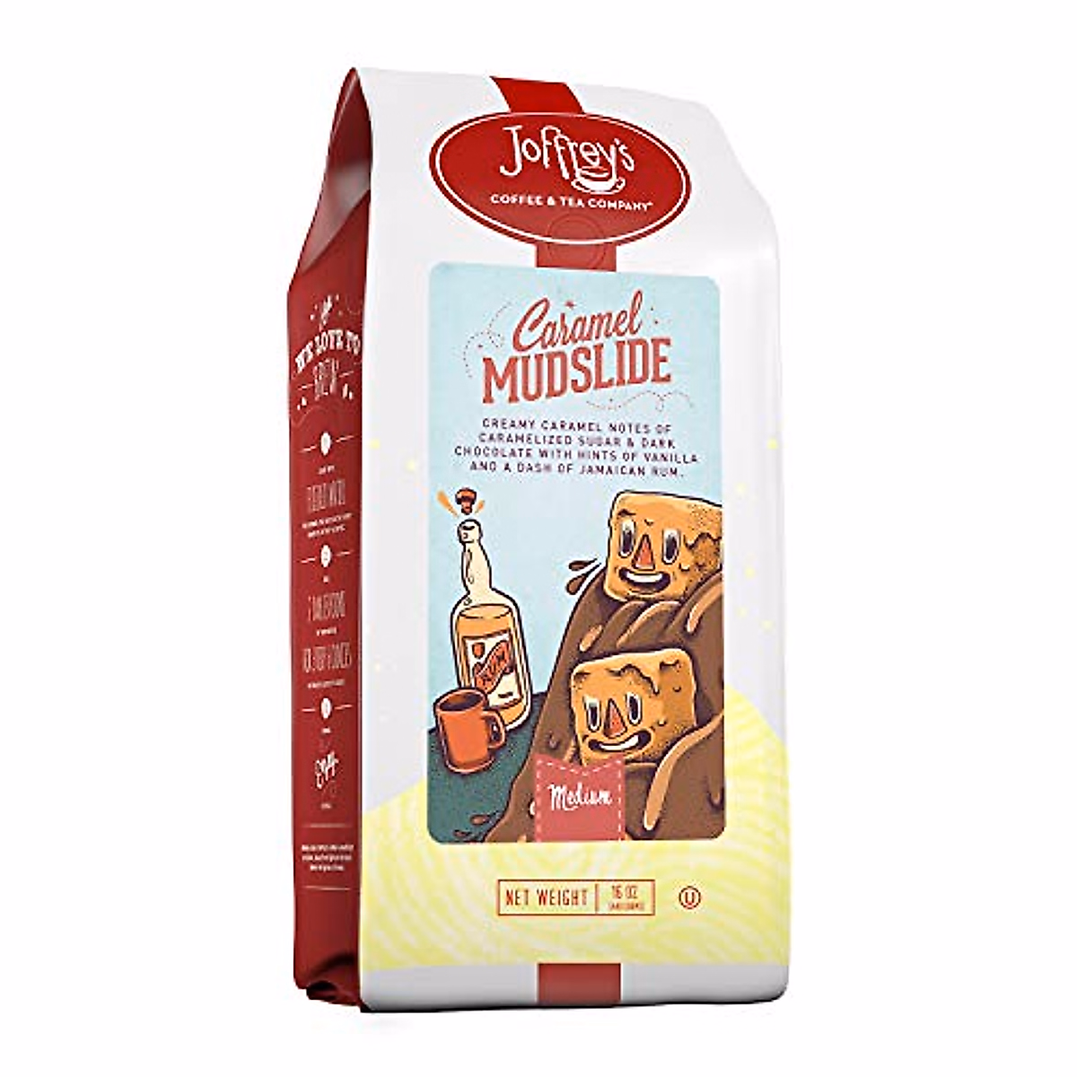 Joffrey's Coffee - Caramel Mudslide, Flavored Coffee, Artisan Medium Roast, Arabica Coffee Beans, Caramel, Dark Chocolate, Vanilla, & Rum Flavor, Brew or French Press, No Sugar (Whole Bean, 16 oz)