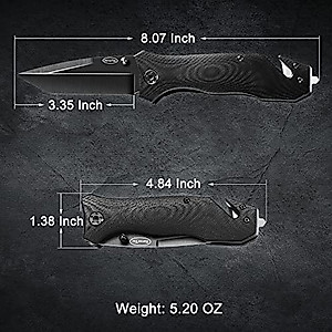RoverTac Pocket Knife Tactical Knife Folding Camping Knife for Camping Hunting Fishing Hiking Emergency Survival Knife with Safety Lock G10 Handle Cord Cutter Glass Breaker Pocket Clip