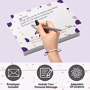 Paper Clever Party Purple and Gold Baby Shower Thank You Cards with Envelopes Blank Notes Prefilled with Message Girls Personalize Registry Gifts Mermaid Stationery Set 4x6 Notecards, 15 Pack