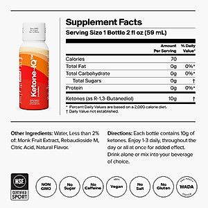Ketone-IQ No Caffeine Exogenous Ketones Energy Shots - 24 Pack of Caffeine Free Energy Drinks with 10g Bioidentical Ketones - Sugar Free, Salt Free, and All Natural (4x6 ct)
