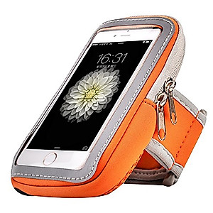 Jlyifan Hking Running Sport Gym Sweatproof Armband case for iPhone 11 / iPhone 11 Pro Max/Google Pixel 4 / 3a / Motorola One Zoom/Moto G8 Plus / G8 Play/Xiaomi Mi Note 10 / Redmi Note 8T (Orange)