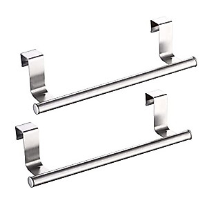 Qflushor Over The Door Towel Rack, Kitchen Over Door Towel Holder, Over Cabinet Towel Bar, Stainless Steel Over Door Hanger, Brushed, 2 Pack