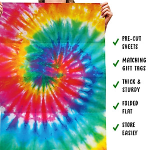 CENTRAL 23 - Colorful Wrapping Paper - 6 Sheets of Rainbow Gift Wrap - Birthday Wrapping Paper For Men Women Teenager - Tie Dye - Pride - Psychedelic - Vegan Ink - Recyclable - Made in UK