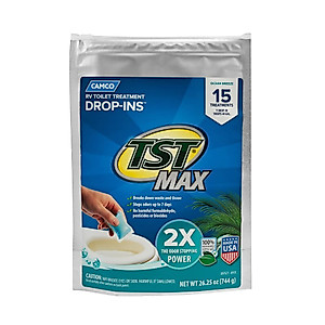 Camco TST MAX RV Toilet Treatment Drop-INs | Control Unwanted Odors and Break Down Waste and Tissue | Septic Tank Safe | Ocean Breeze Scent | 15-pack (41614)