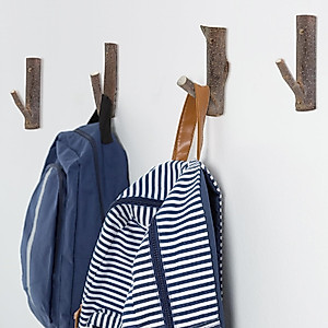 Tsnamay 4Pcs Real Wood Tree Branch Wall Hook, Farmhouse Rustic Decorative Wooden with Bark Trunk Thickness 2cm-3cm with Screw