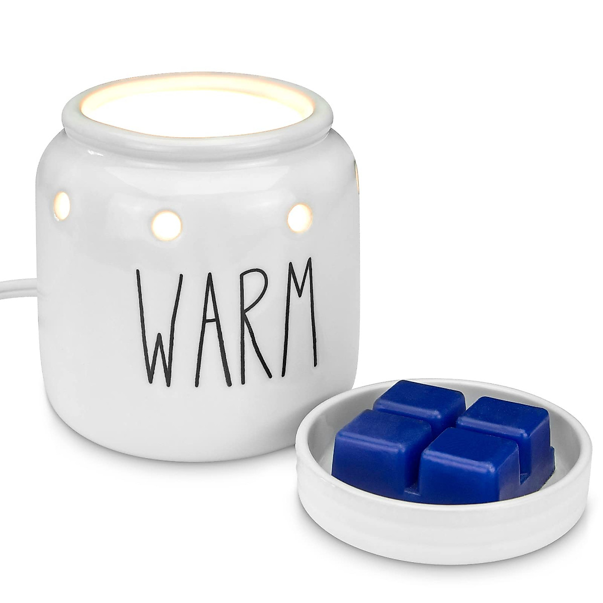 STAR MOON Rae Dunn Wax Warmer Wax Melt Warmer for Rae Dunn Inspired Decor Mason Jar Wax Warmer with Removable Dish, One More Bulb, Home Fragrance Home Decor, Glossy White (Warm)