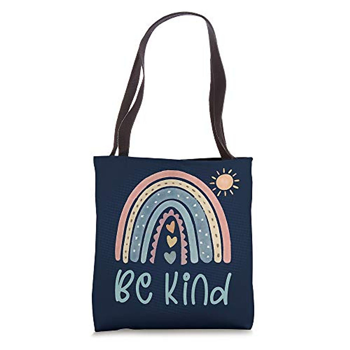 BE KIND Inspiring Quote Positive Vibe Message Boho Rainbow Tote Bag