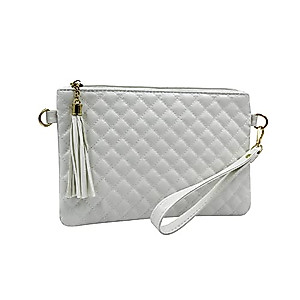 Amamcy Women Quilted Wristlet Clutch with Tassel Envelope Bag Lightweight Clutch Handbag Faux Leather Wallet for Ladies