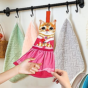 AGRIMONY Cat Funny Hand Towels for Bathroom Kitchen - Cute Decorative Fairy Tale Cat Decor Hanging Washcloths Towels Super Absorbent Soft-Housewarming Gift for Cat Lovers - Orange