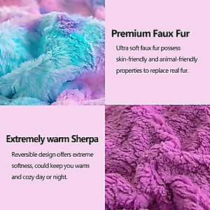 NEWCOSPLAY Super Soft Faux Fur Throw Blanket for Couch Purple Rainbow Sherpa Fuzzy Plush Warm Blanket for Sofa Bed (Purple Rainbow, Throw(40"x50"))