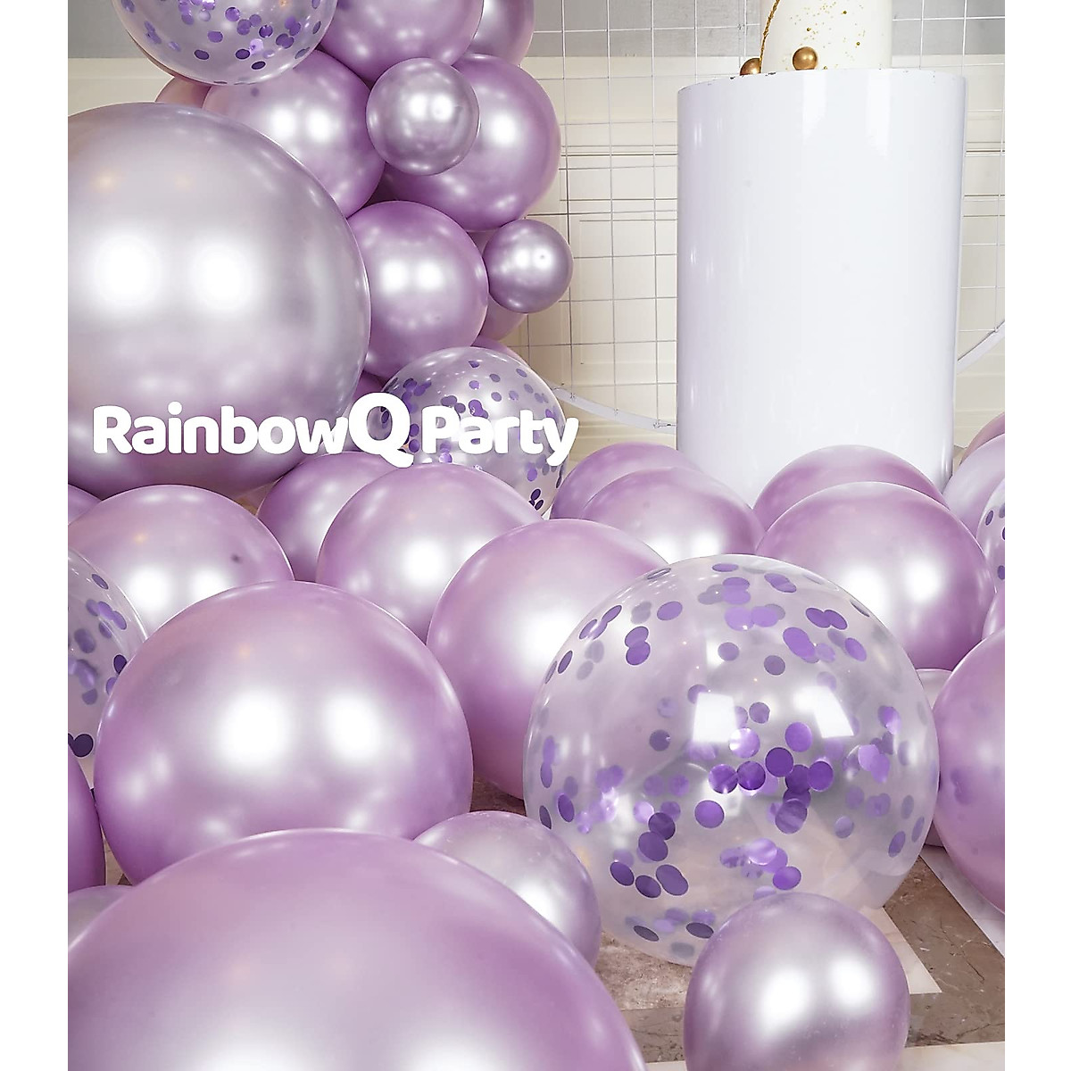 RainbowQ Party 55PCS Metallic Lavender Balloons Different Sizes 18/12/5 Inch Light Purple Shiny Latex Helium Balloons Garland Arch Kit for Anniversary Birthday Party Decorations