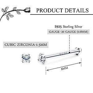 Sllaiss 4Pcs Sterling Silver Nose Rings Studs for Women Men Inlaid 1.5mm 2mm Austrian CZ Silver 20G Cartilage Piercing 925 Nose Piercing (1.5)