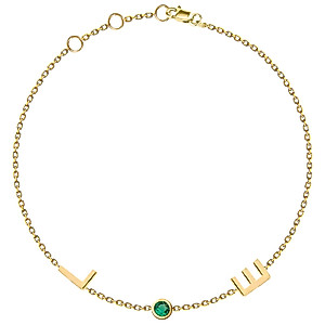 14k Gold or Silver Personalized Sideways Initial Letter Bracelet - Customize Your Solitaire Diamond Bracelet - Ideal Gift for Birthday, Weddings, Christmas, Engagements, Anniversaries