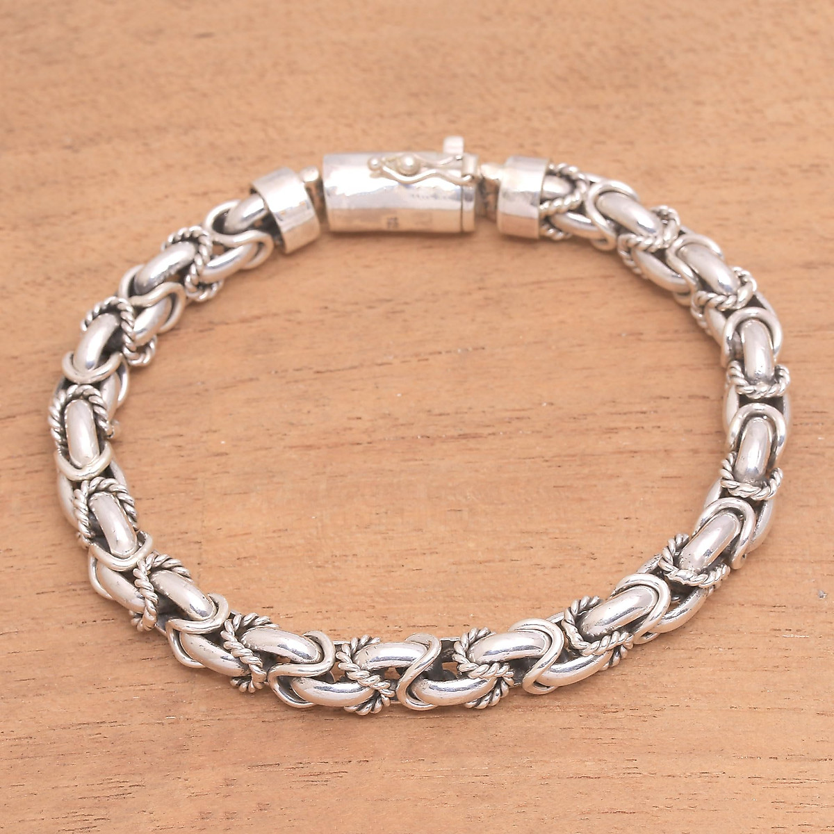 NOVICA Artisan Handmade Sterling Silver Chain Bracelet from Bali No Stone Indonesia [8.5 in L x 0.3 in W Fits Wrist Size 7.5 in L] ' Valiant Spirit'