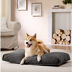 Lesure Dog Bed for Crate - Shredded Chopped Foam Dog Mat for Large Dogs, Pet Mattress with Waterproof Washable Faux Linen Cover, Grey