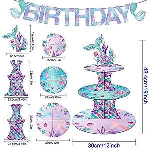 Mermaid Cupcake Stand, 3 Tier Birthday Party Cupcake Stand, Party Decoration Surprise, Birthday Party Decorations for Girls Kids, Baby Shower Party Voorpleasy
