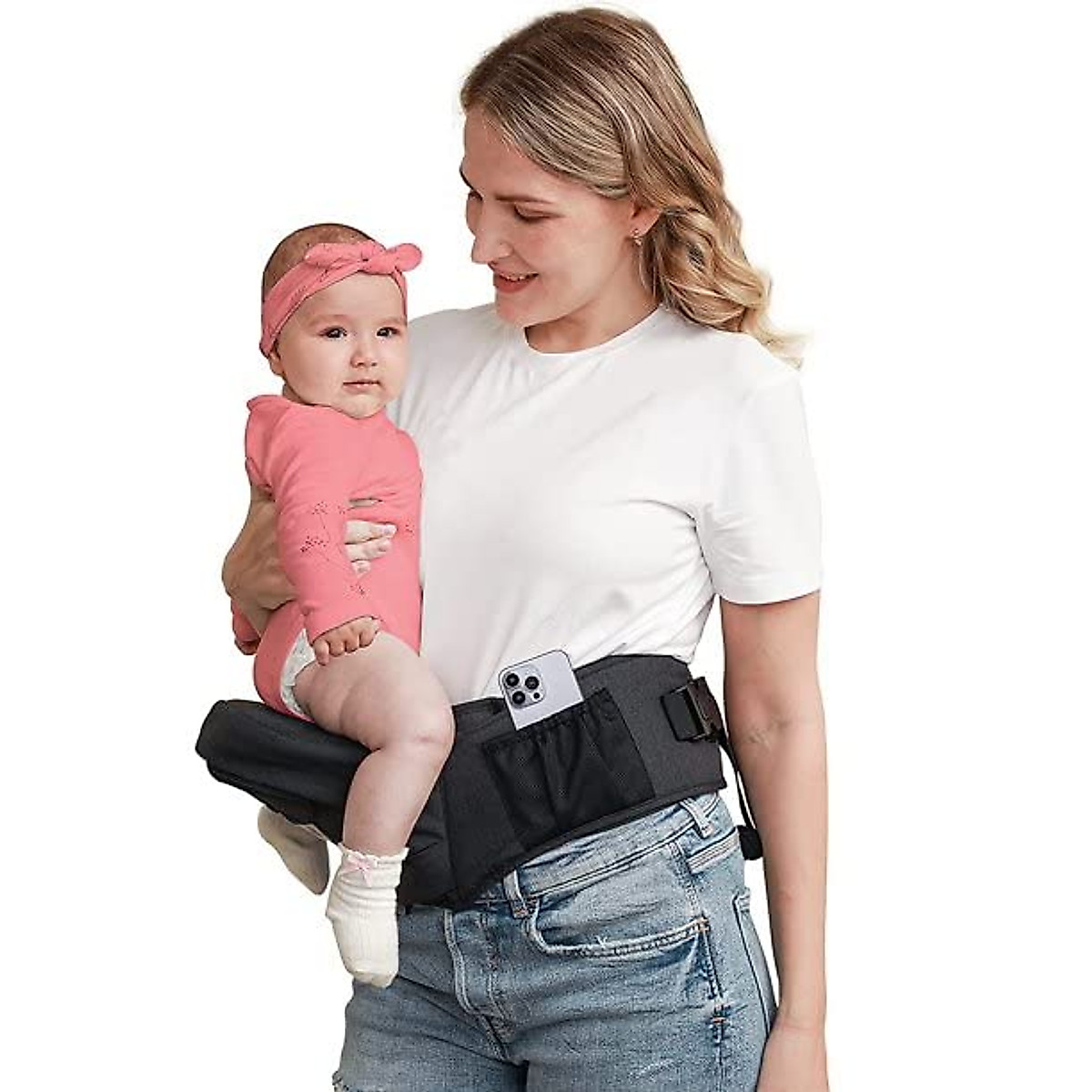 BABYMUST Hip Seat Baby Carrier, Advanced Adjustable Waistband &Various Pockets, Ergonomic Carrier for Newborns to Toddlers up to 66lbs, Black