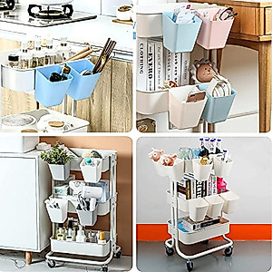 SMGSP 5 Pack Cart Hanging Cup Holder, Rolling Cart Accessories Utility cart Accessories Hanging Bins, Pencil Holder Hanging Trolley Basket, Planter Hanging Buckets for Home Kitchen (White)