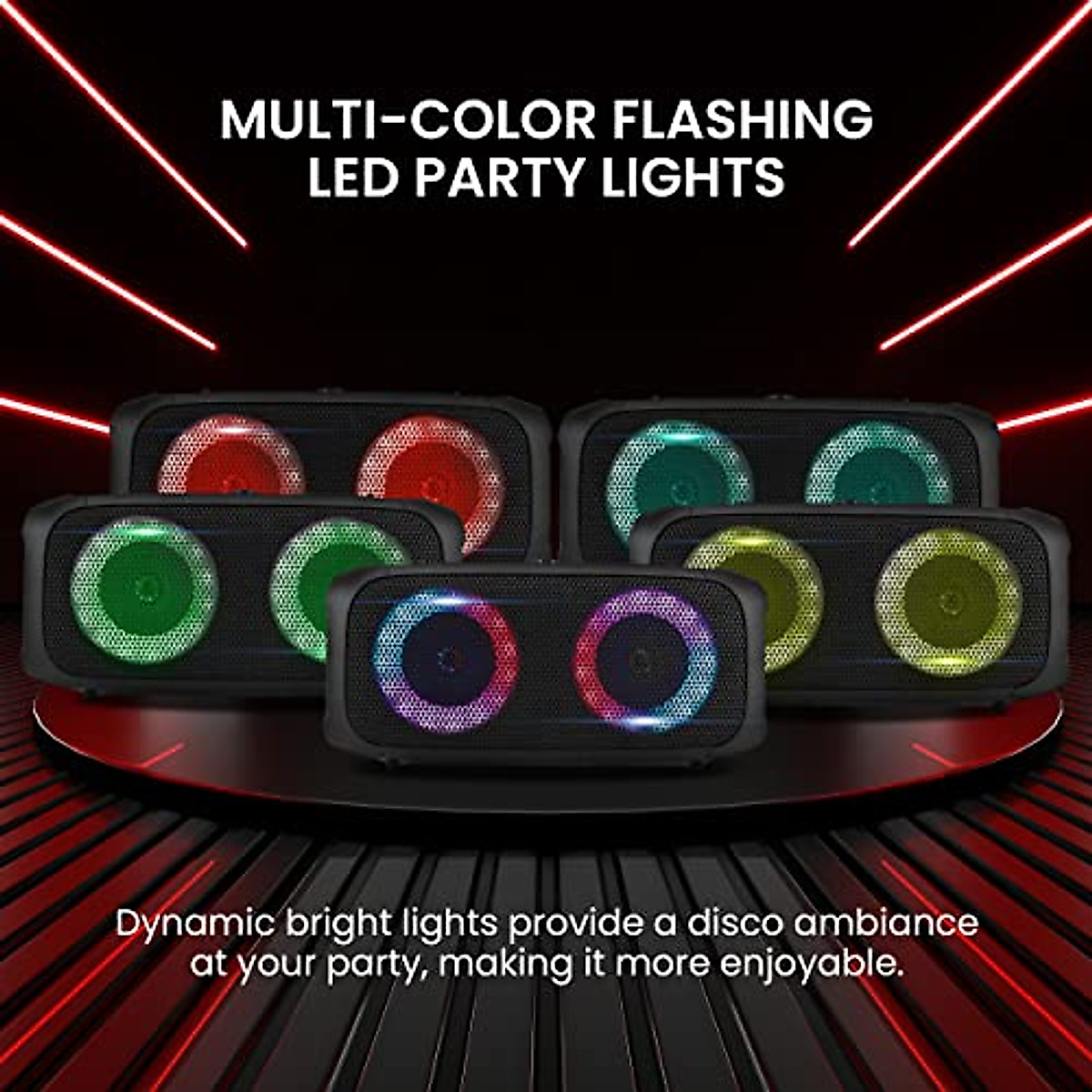 Pyle Wireless Portable Bluetooth Boombox Speaker - 500W Rechargeable Boom Box Speaker Portable Barrel Loud Stereo System - Flashing LED, FM Radio/Aux/MP3/USB Flash Drive/Micro SD, & 1/4 in -PPHP652B