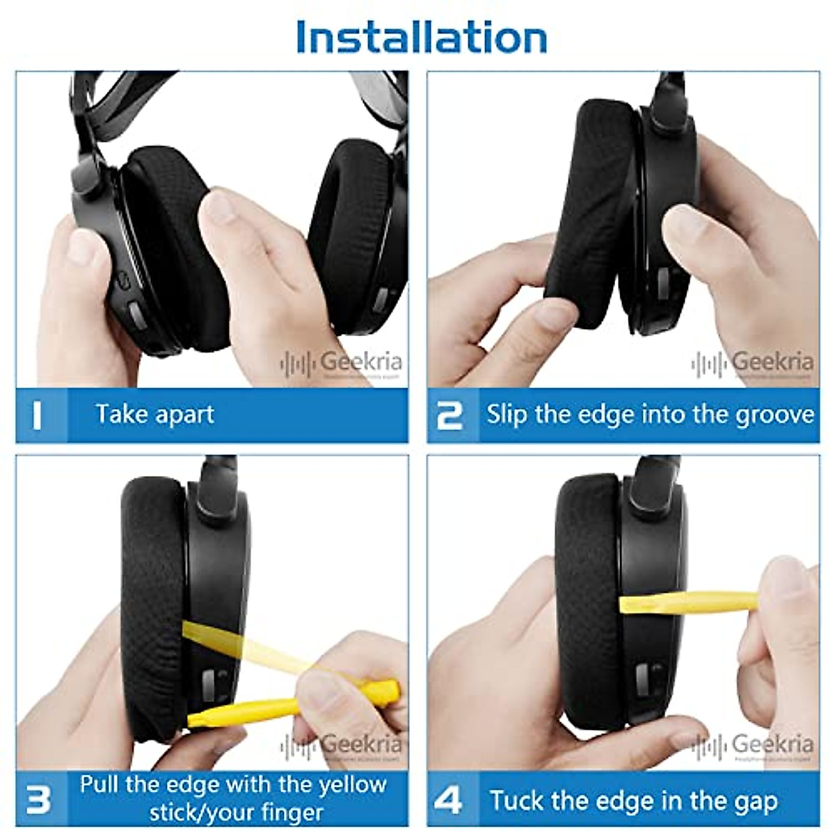 Geekria QuickFit Replacement Ear Pads for SteelSeries Arctis Prime Arctis PRO Arctis 9X Arctis 7 Arctis 5 Arctis 3 Headphones Ear Cushions, Headset Earpads, Ear Cups Cover Repair Parts (Black)