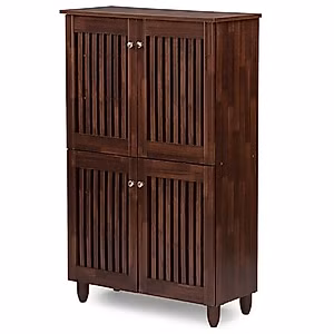 Baxton Studio Fernanda Modern and Contemporary 4-Door Oak Brown Wooden Entryway Shoes Storage Tall Cabinet