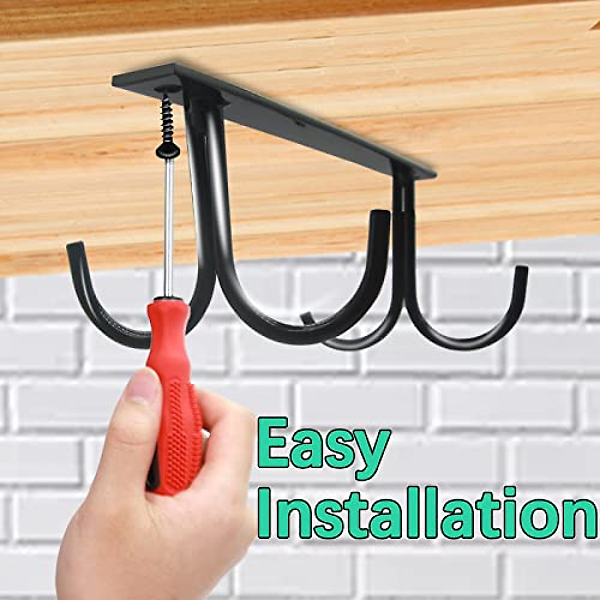 Mug Rack Under Cabinet 4 Pack,Thickened 5mm Metal Coffee Mug Holder Under Shelf with 16 Big Hooks for All Cups,Heavy Duty Coffee Cup Holder,Multifunctional Coffee Cup Rack