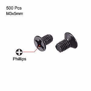 uxcell M3 x 5mm Phillips Screw Fastener Black for Laptop PC TV Fan Switch 500pcs