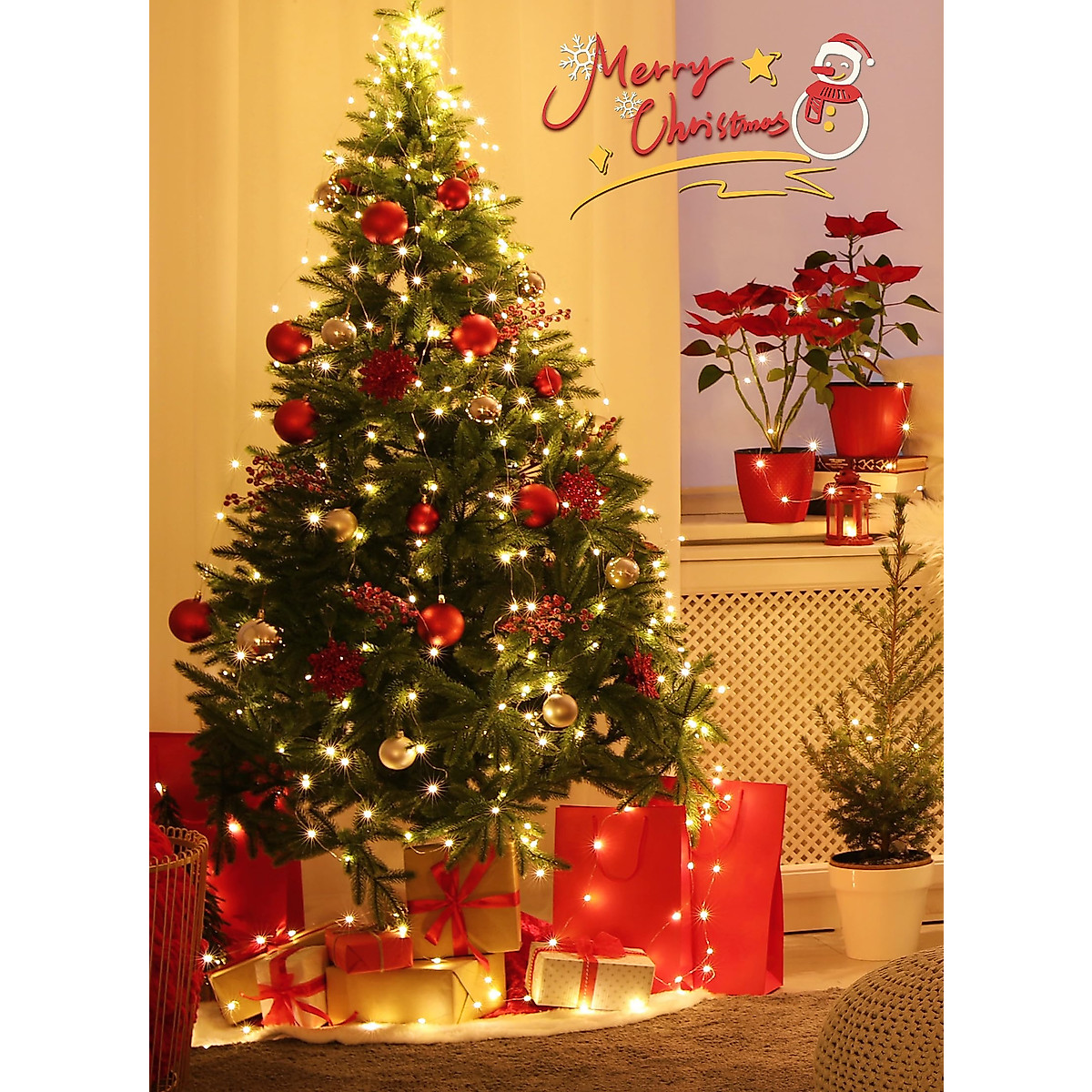 Fairy Lights Battery Operated, 4 Pack 33FT 100 LEDs Mini Battery Powered String Lights, Waterproof Copper Wire Twinkle Lights Mason Jar Lights for Indoor Home Wedding Christmas Decoration, Warm White