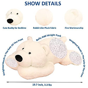 ronivia Weighted Stuffed Animals, 19.7" 3.3lbs Weighted Bear Stuffed Animal Toy Cute White Bear Plush Pillow Weighted Plush Animals Toy