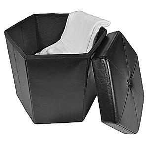 Achim Home Furnishings Collapsible Storage Hexagon - Black Faux Leather 15x15x15