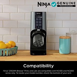 Ninja CREAMi Breeze Pints 2 Pack, Compatible with NC100 & NC200 Series CREAMi Ice Cream Makers, Genuine Ninja Pint, BPA-Free & Dishwasher Safe, Grey Lids, 1 Pint Each, Clear/Grey, XSKNC1PNT2