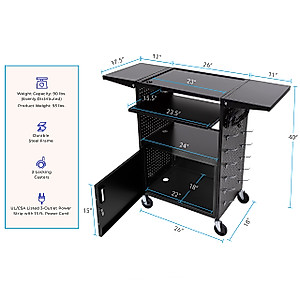 Line Leader Stellar AV Cart - Computer Cart with Customizable Pegboard & Hooks, Locking Cabinet and Tray, UL Certified Power, Mobile Workstation with Locking Wheels, Ideal for Laptop & Charger Storage