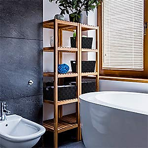 LEAVINSKY Woven Storage Box, Woven Strap Storage Basket Bin Container, Stackable Storage Basket, Woven Strap Shelf Organizer, Nylon Storage Basket for Closet, Office, 4 Pack, Black