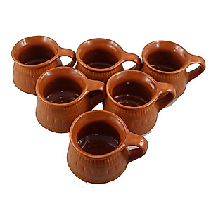 Odishabazaar Ceramic Kulhar Cups Traditional Indian Chai Tea Cup Set of 6 (Brown 3)