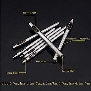 10Pcs Leather Hole Punch Cutter 0.5mm-5mm Leather Working Tools for Leather Watch Bands Belts Canvas Paper Plastics Round Hollow Hole Punch Cutter Tool (Round Hole Punch)