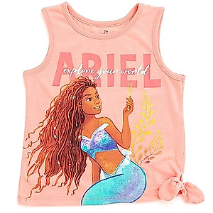 Disney Princess Ariel Little Mermaid Live Action Movie Little Girls Tank Top and Twill Shorts Outfit Set Tie Dye Pink 7-8