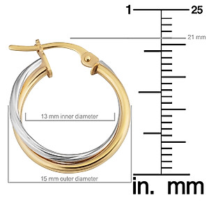 Kooljewelry 14k Yellow Gold and White Gold Two Tone Double Hoop Earrings For Women