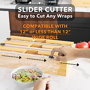 SpaceAid WrapNeat 3 in 1 Wrap Organizer with Cutter and Labels, Plastic Wrap, Aluminum Foil and Wax Bamboo Dispenser for Kitchen Storage Organization Holder for 12" Roll (Natural)