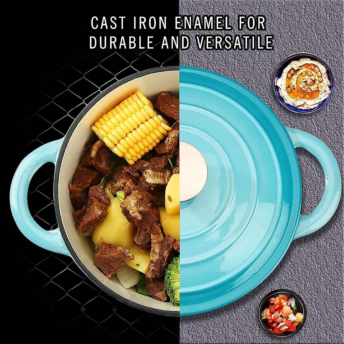 Cast Iron Dutch Oven 4.5 Quart Enameled Cast Iron Dutch Oven Pot with lid Heavy Duty Dutch Oven Dual Handles Porcelain Enameled Cast Iron Pot for Baking Braiser Cooking Family or Friends Gifts,Aqua