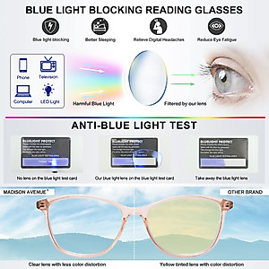 Madison Avenue Square Vintage TR90 Blue Light Blocking Reading Glasses for Women with Case, Anti Glare/Eyestrain Computer Readers Transparent Brown 2.5